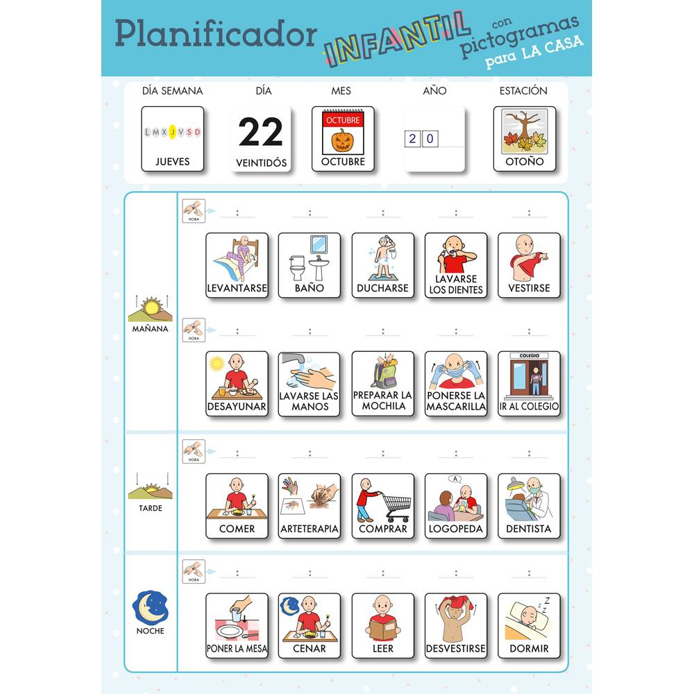 Planificador diario con pictogramas para autismo. La casa